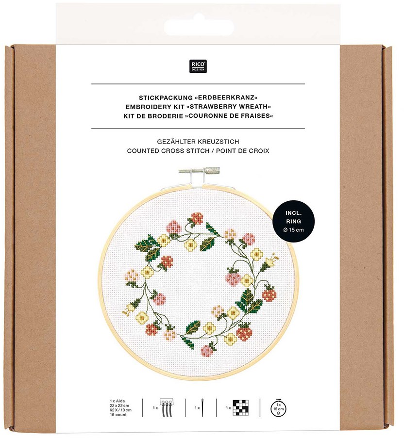 Rico Design Embroidery kit Strawberry Crown pre-drawn - yarnplaza.com