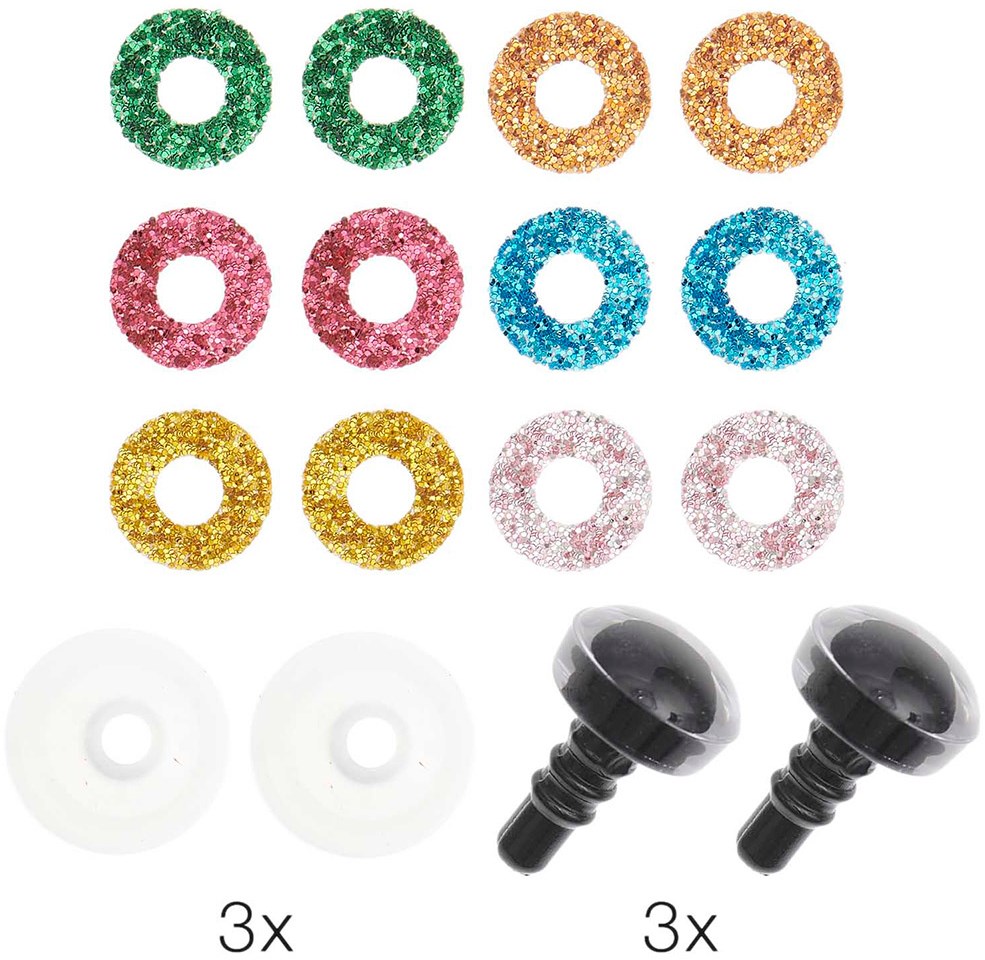 Rico safety eyes glitter mix 12mm 6pc. | Yarnplaza.com