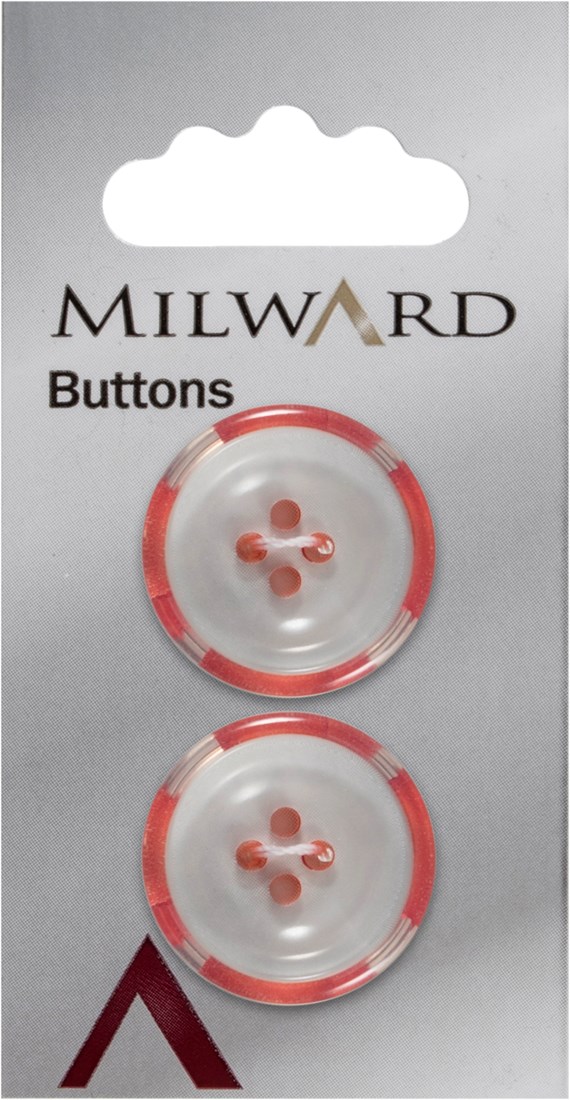 Milward White Translucent Button with Red Rim - Yarnplaza.com