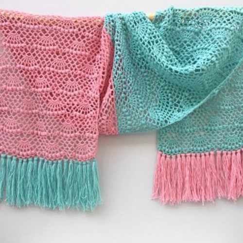 Crochet Pattern Fan Shawl Rectangle - Yarnplaza.com